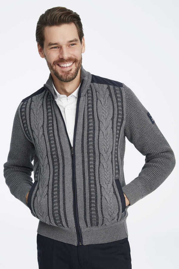 Imagine Gray Melange Braided Zippered Jacket - Smile